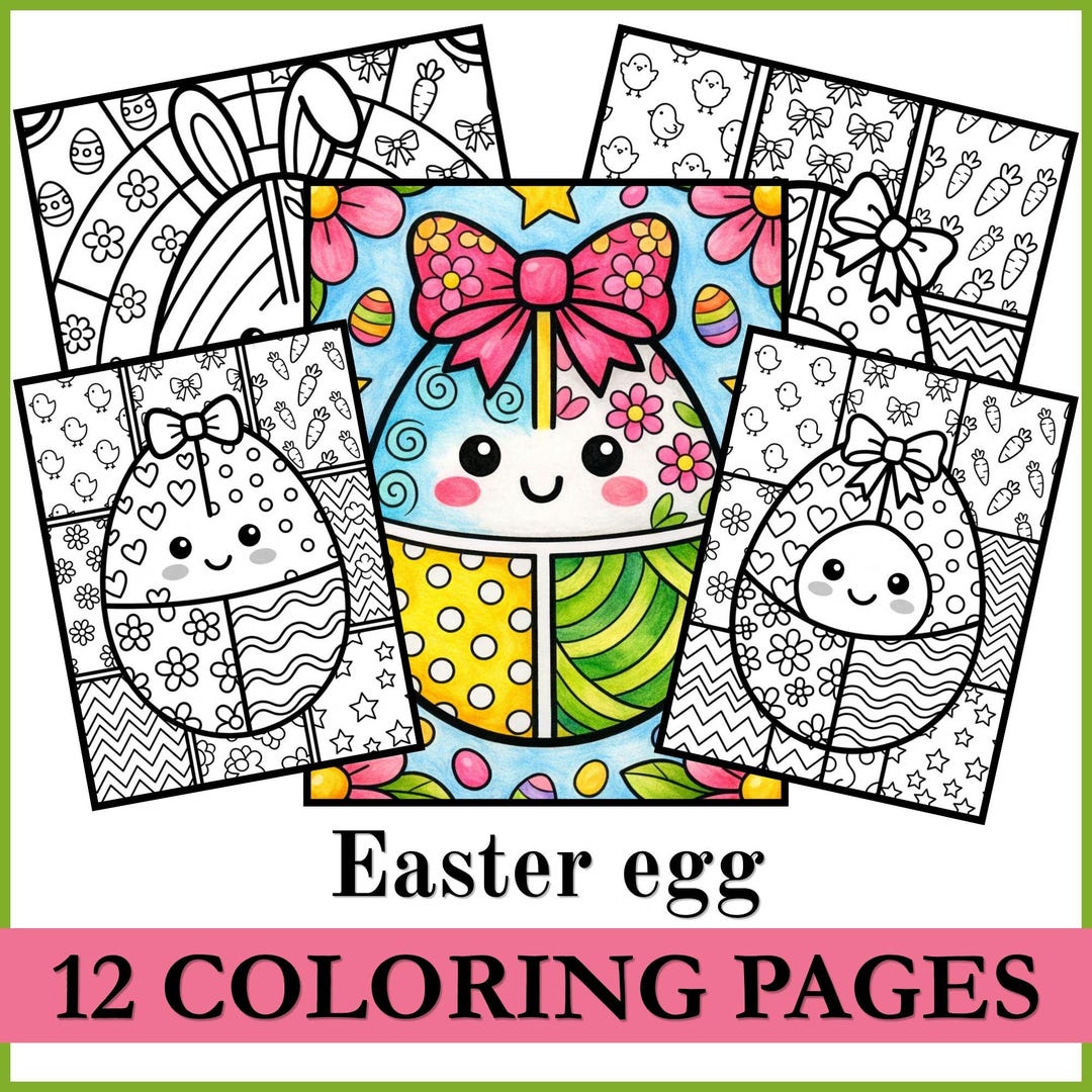Easter Egg Coloring Pages for Kids | Cute Kawaii Easter Coloring Book ...