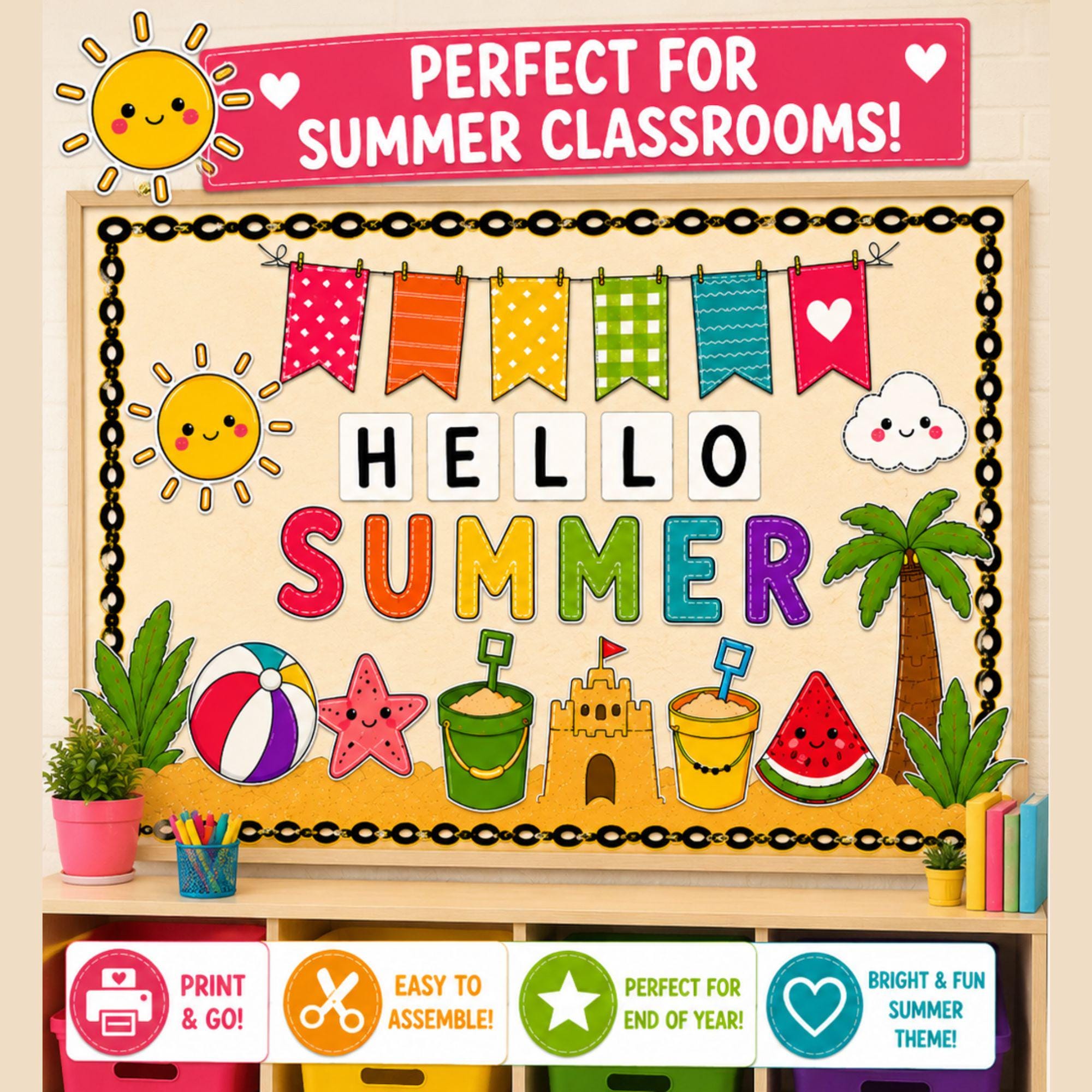 Hello Summer Bulletin Board Kit | Beach Classroom Decor (printable) - Etsy