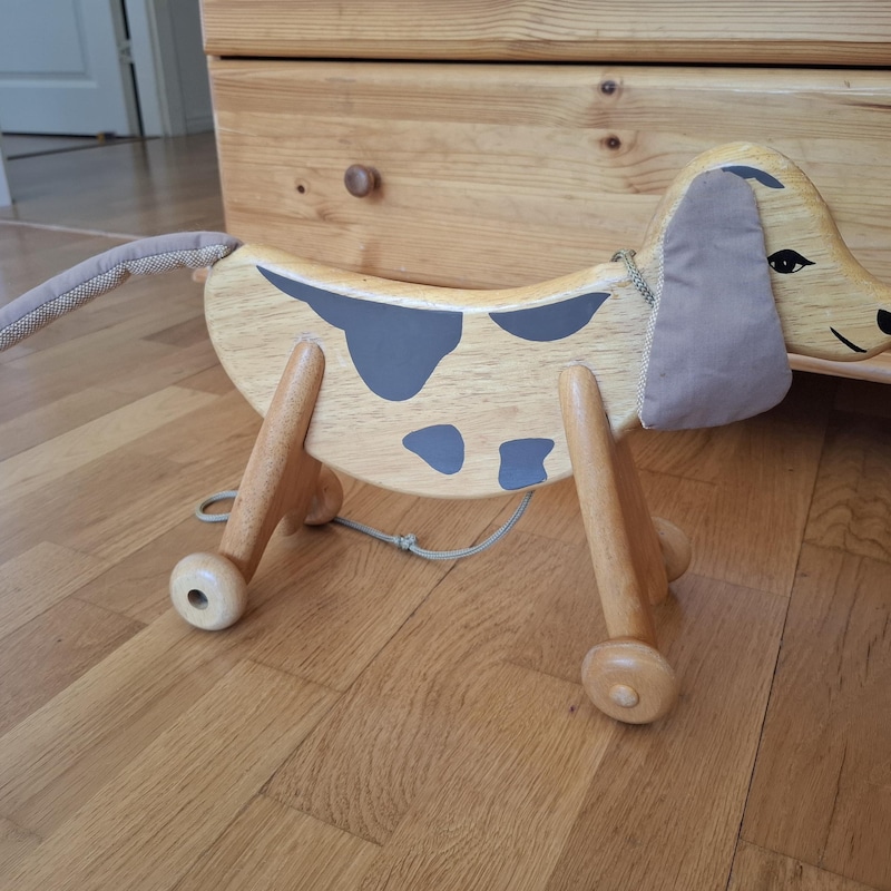 Vintage Toy Dog on Wheels - Etsy