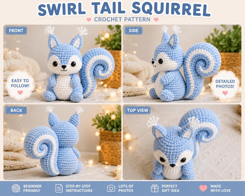 Crochet Woodland Squirrel PDF Pattern, Handmade Amigurumi Animal, DIY ...