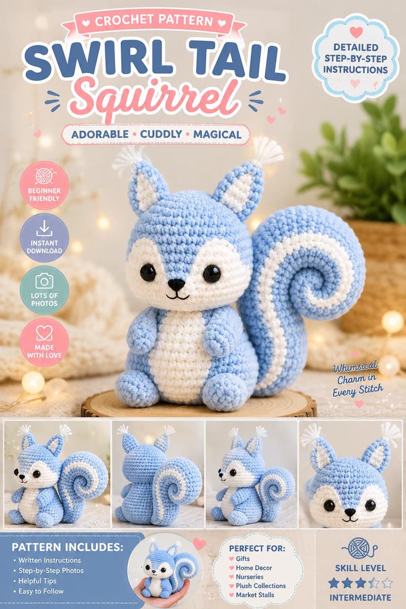 Crochet Woodland Squirrel PDF Pattern, Handmade Amigurumi Animal, DIY ...