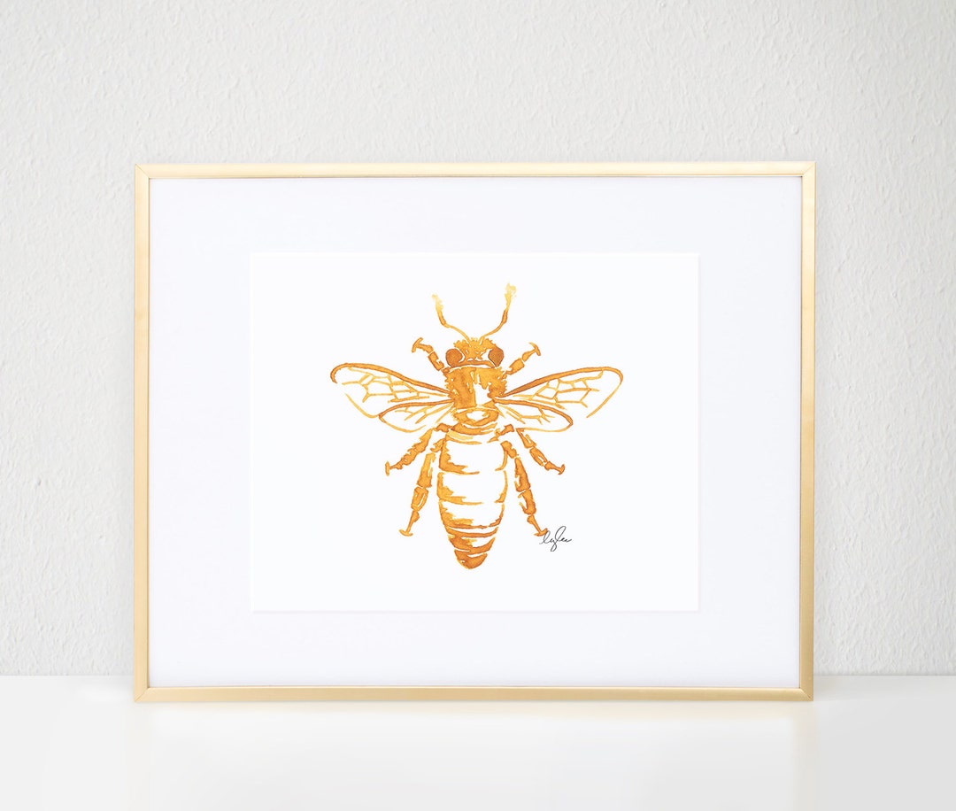 Queen Bee Print, Gold Bug Illustration - Fashion Wall Art Watercolor ...