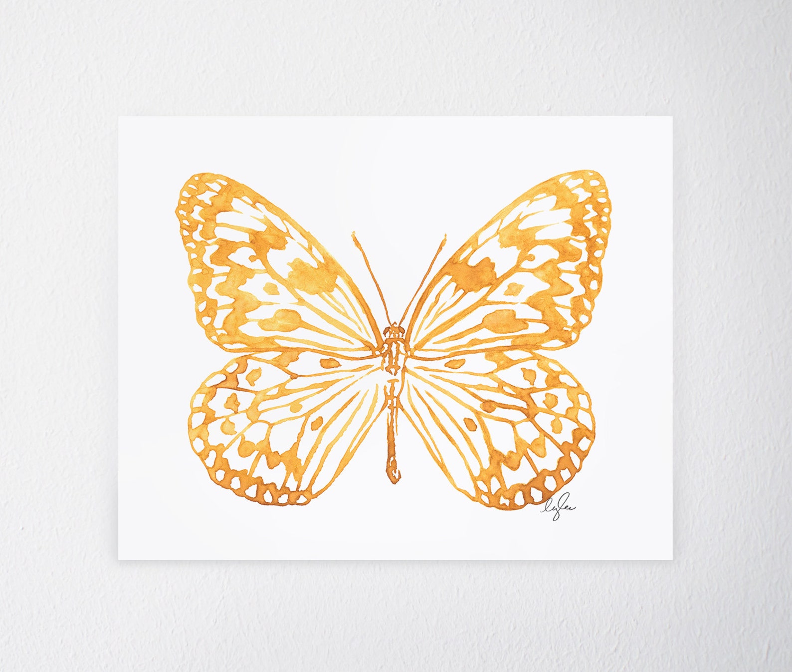 Butterfly Print, Gold Bug Illustration - Fashion Wall Art Watercolor ...