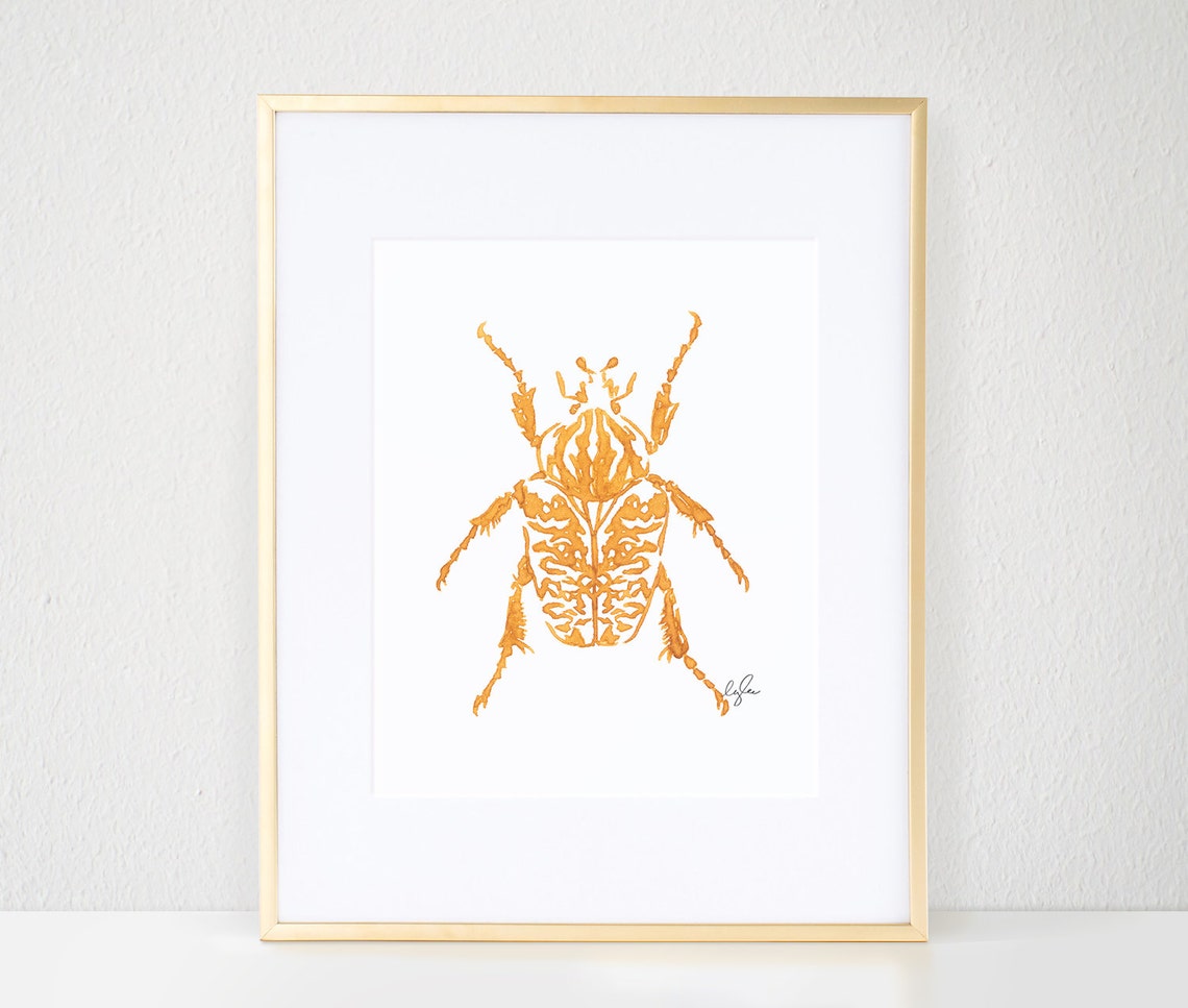 Beetle Print Gold Bug Illustration Inkblot Fashion Wall Art - Etsy