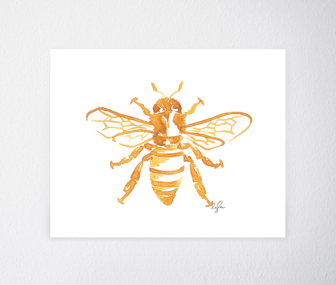 Bee Print Gold Bug Illustration Fashion Wall Art Watercolor | Etsy