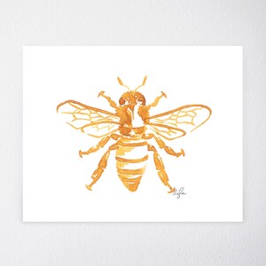 Bee Print, Gold Bug Illustration Fashion Wall Art Watercolor Painting ...