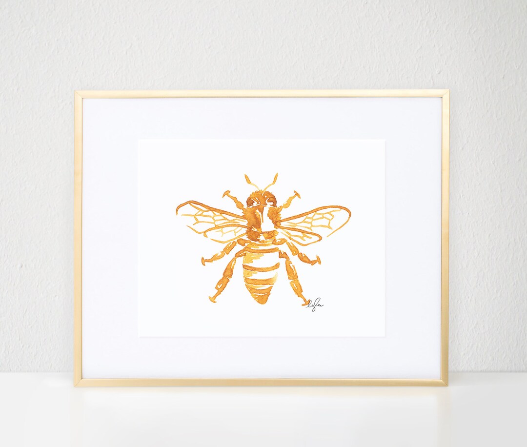 Bee Print, Gold Bug Illustration - Fashion Wall Art Watercolor Painting ...