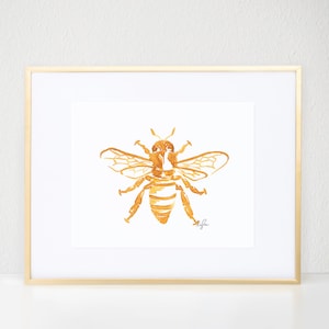 Bee Print, Gold Bug Illustration Fashion Wall Art Watercolor Painting ...