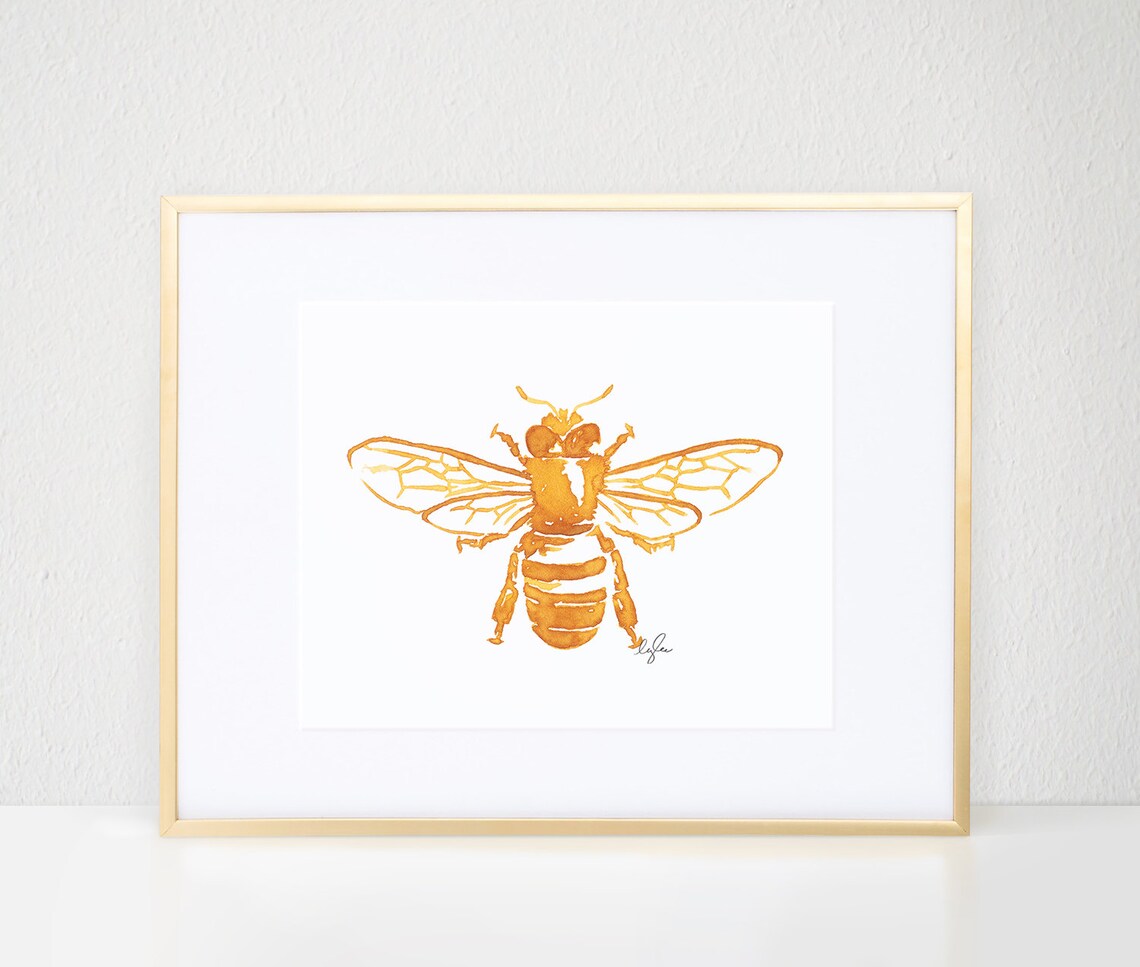 Bee Print Gold Bug Illustration Fashion Wall Art Watercolor | Etsy