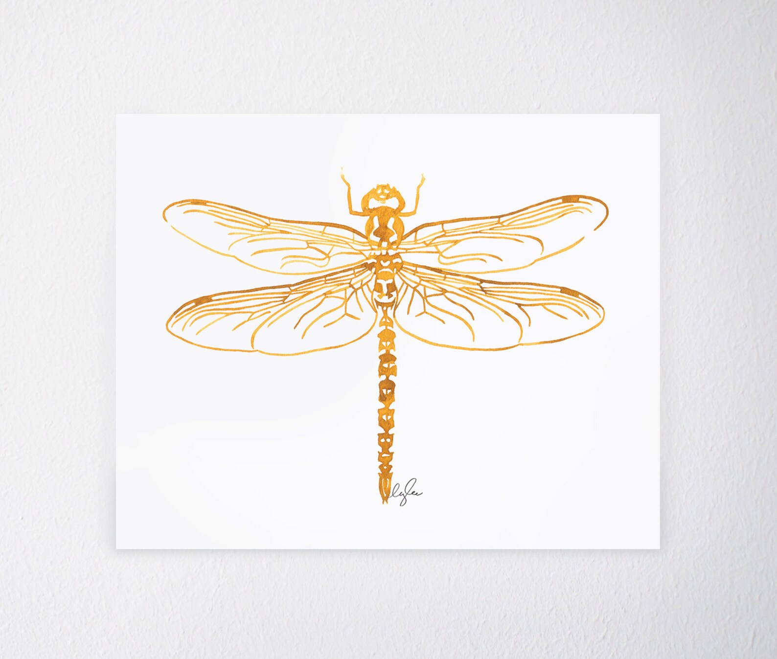 Dragonfly Print, Gold Bug Illustration - Fashion Wall Art Watercolor ...