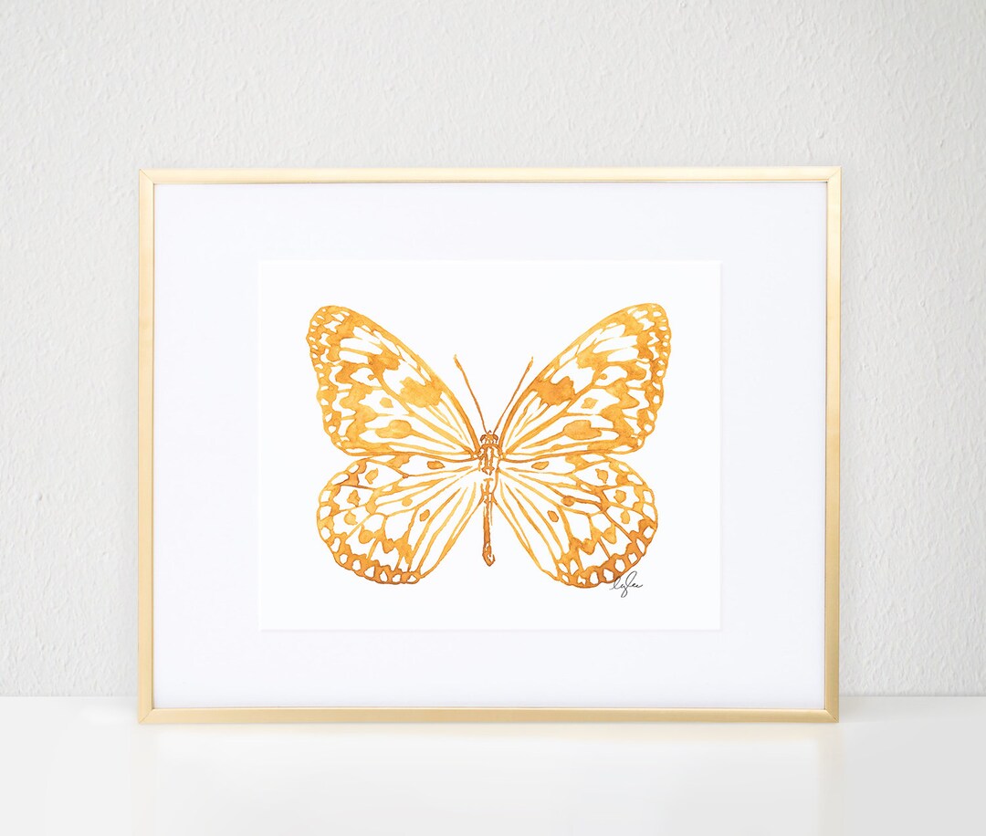 Butterfly Print, Gold Bug Illustration - Fashion Wall Art Watercolor ...