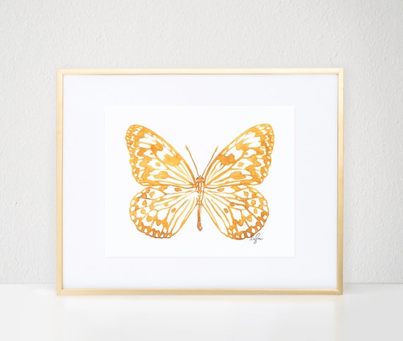 Butterfly Print Gold Bug Illustration Fashion Wall Art | Etsy