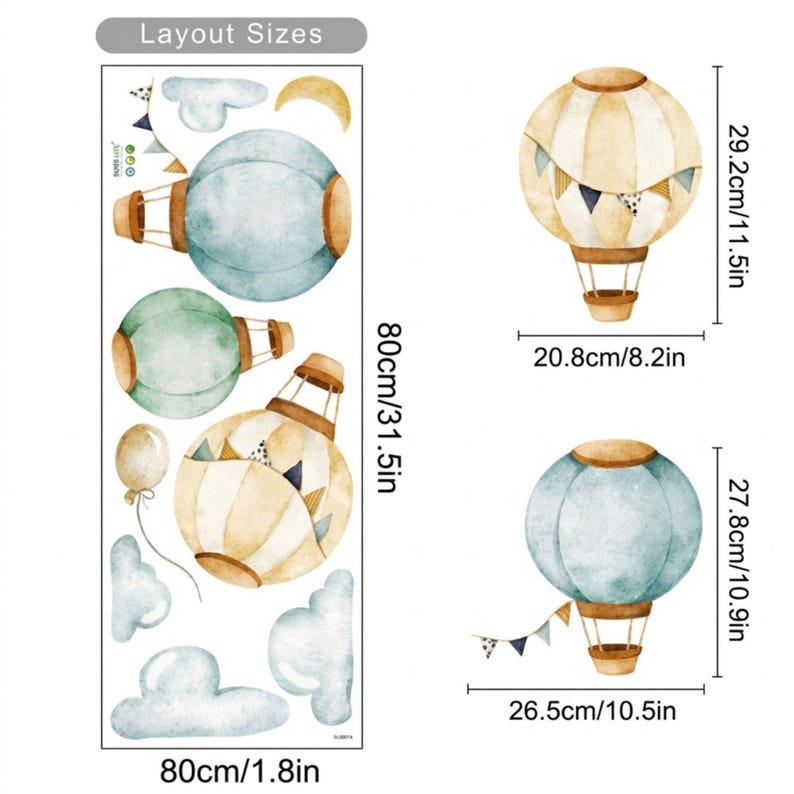 Hot Air Balloon Nursery Wall Decals, Watercolor Animal Wall Stickers ...