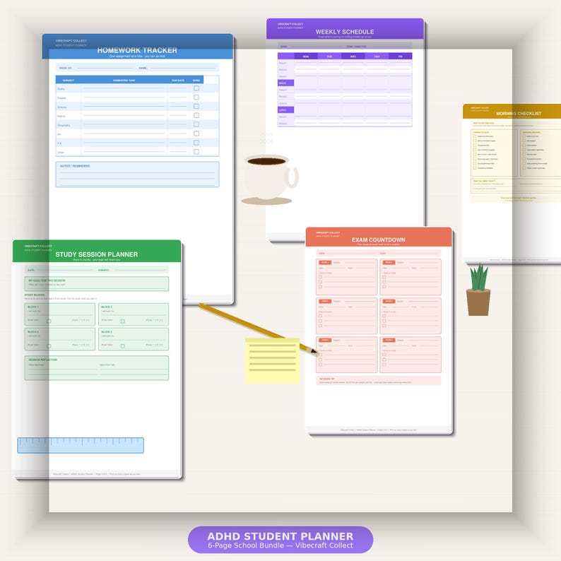 ADHD Student Planner Printable PDF | Homework Tracker, Study Planner ...