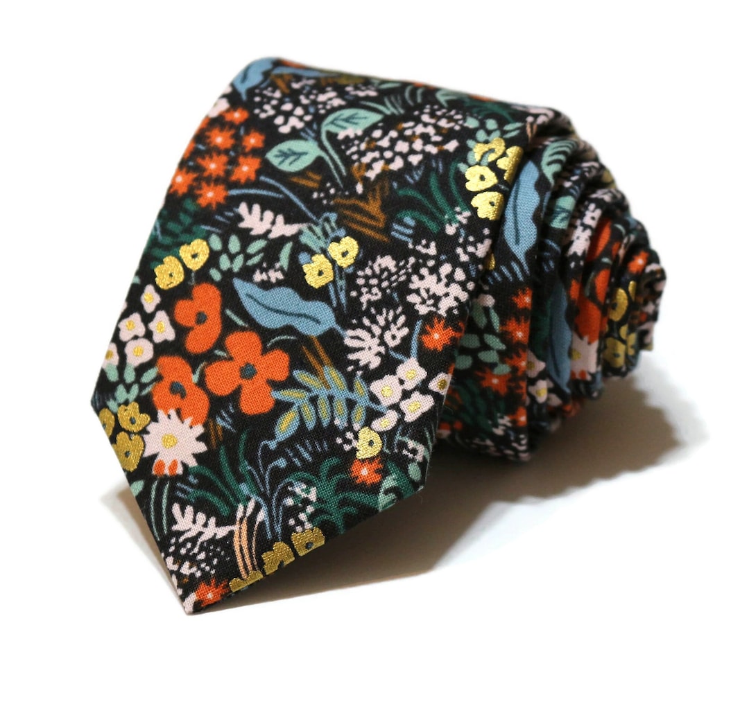 Black Metallic Meadow Floral Necktie~anniversary Gift~mens Gift~flower ...