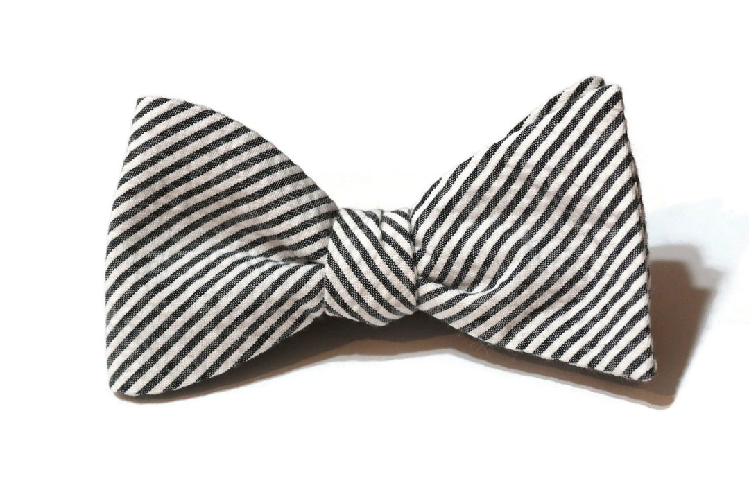 Black Stripe Seersucker Bow Tie~mens Self Tie Bow Tie~anniversary Gift ...