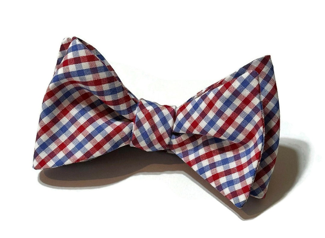 Red & Blue Tattersall Check Bow Tie~mens Self Tie Bow Tie~mens Pre-tied ...