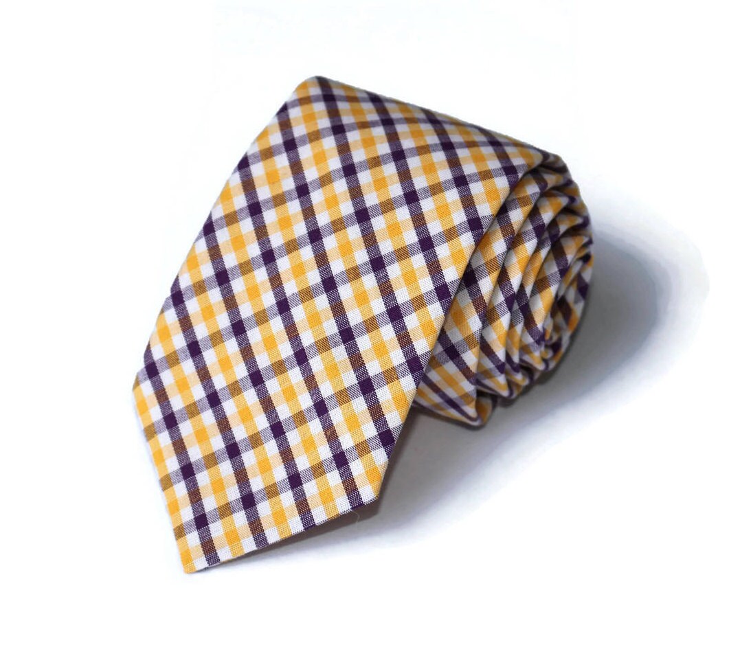 Purple & Gold Tattersall Check Mens Necktie~cotton Necktie~anniversary ...
