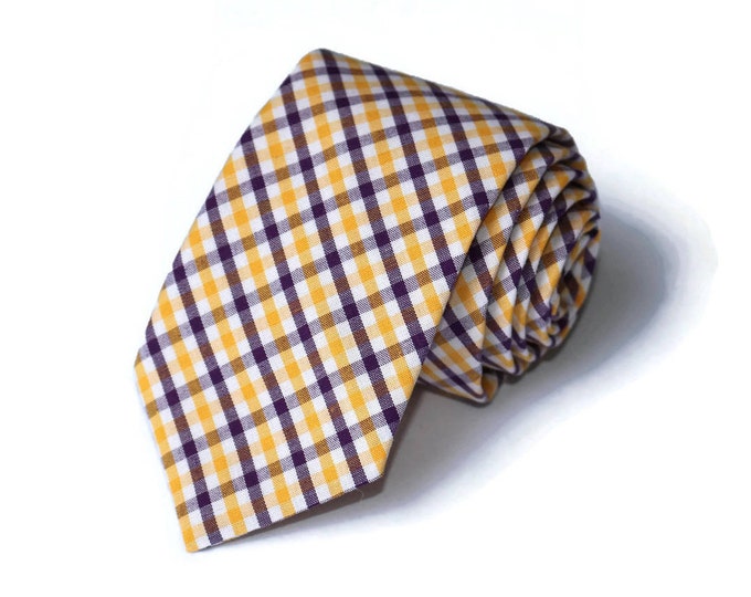 Purple & Gold Tattersall Check Mens Necktiecotton Necktieanniversary ...