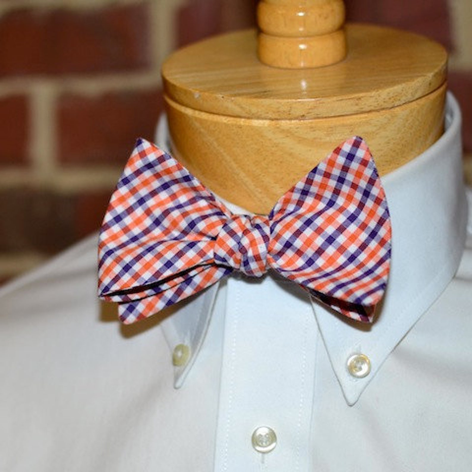 Purple & Orange Tattersall Check Bow Tiemens Self Tie Bow | Etsy