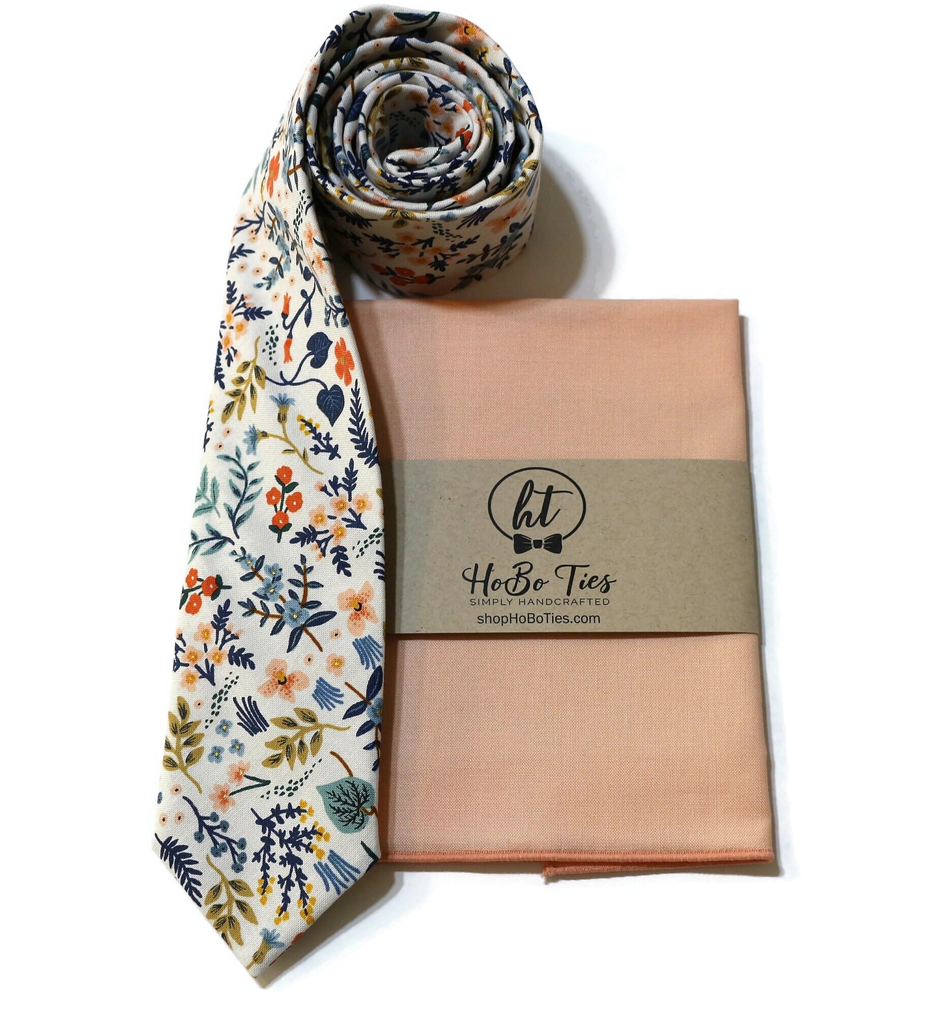 White Metallic Wildwood Floral Necktie - Rifle Paper Co Fabric - Pocket ...