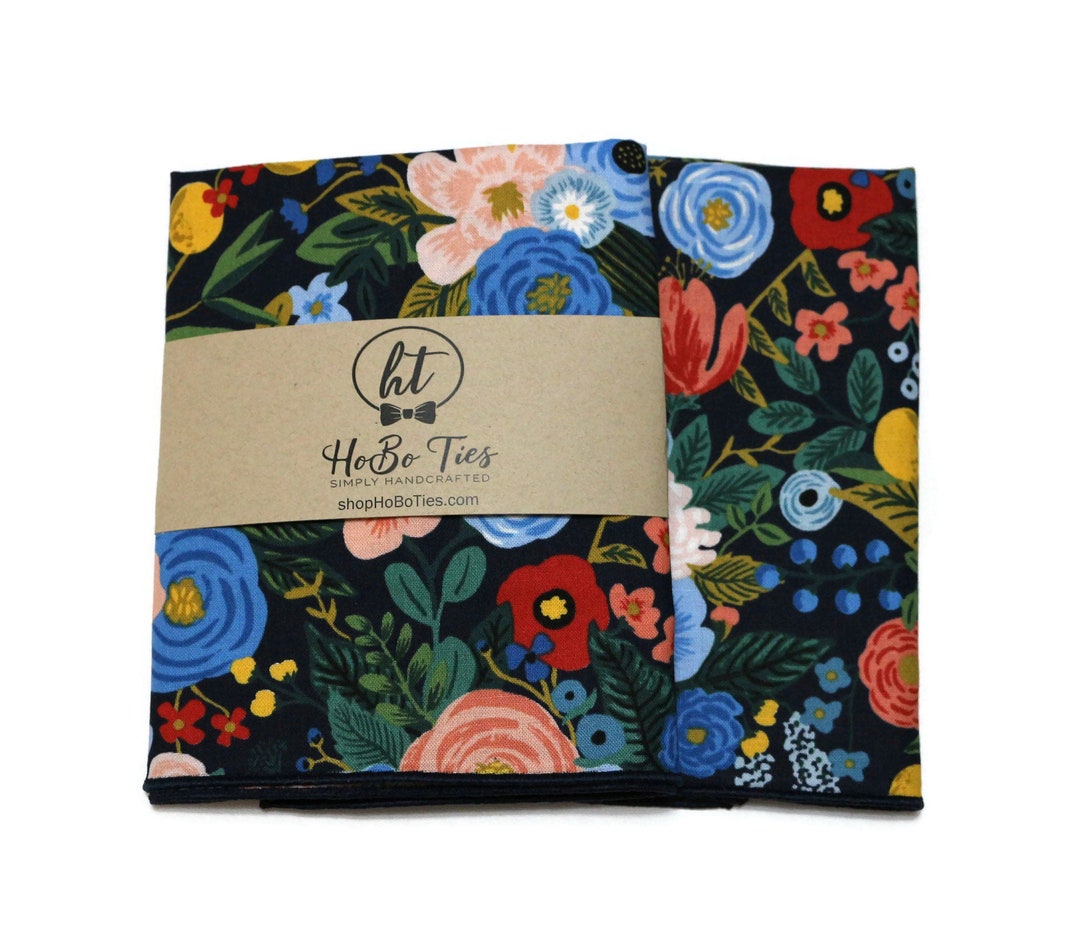 Navy Garden Floral Pocket Square~wedding Accessory~anniversary Gift ...