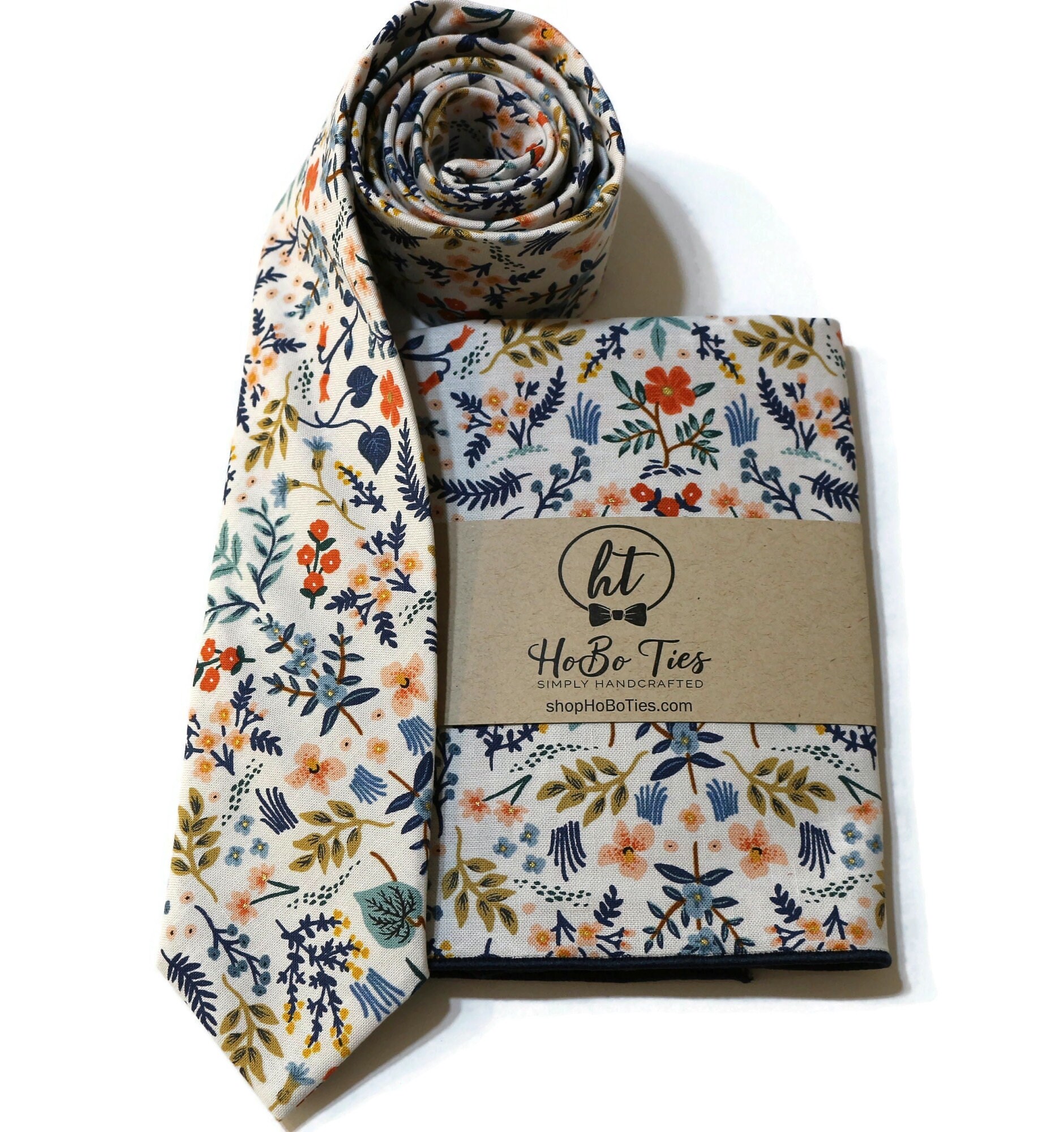 White Metallic Wildwood Floral Necktie - Rifle Paper Co Fabric - Pocket ...