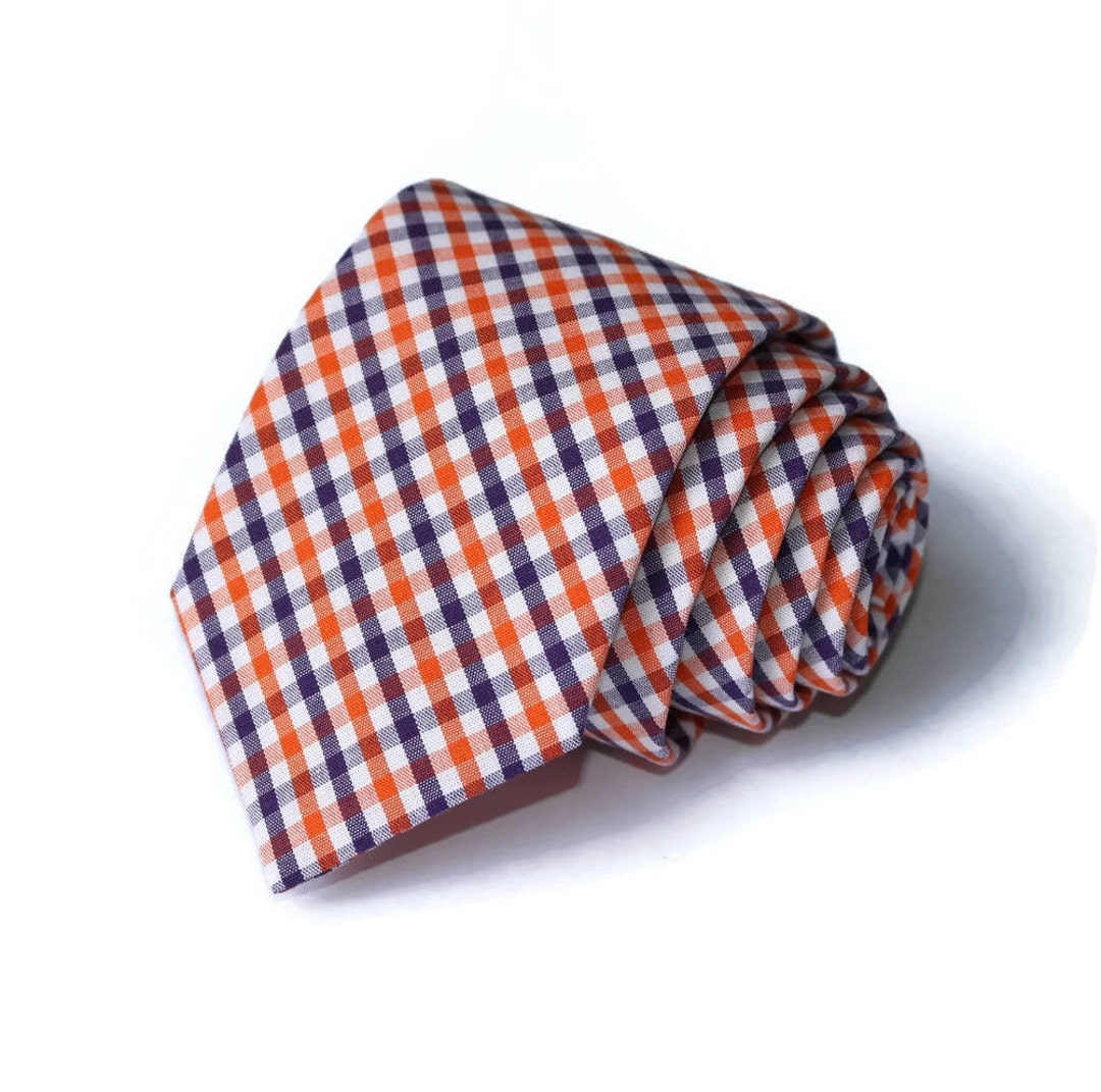 Purple & Orange Tattersall Mens Necktie~cotton Necktie~anniversary Gift ...