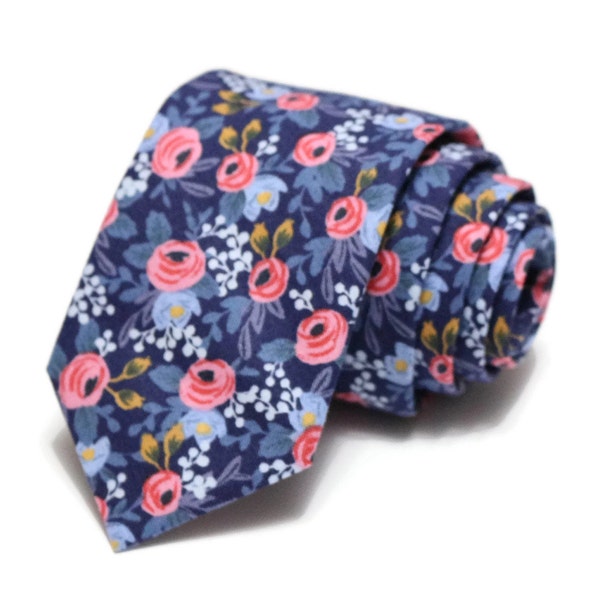 Pink and Navy Floral Tie - Etsy