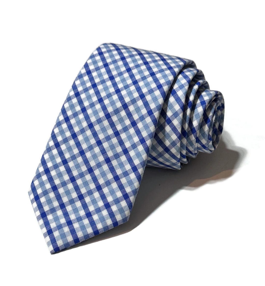 Blue & Light Blue Tattersall Check Mens Necktie~cotton Necktie ...