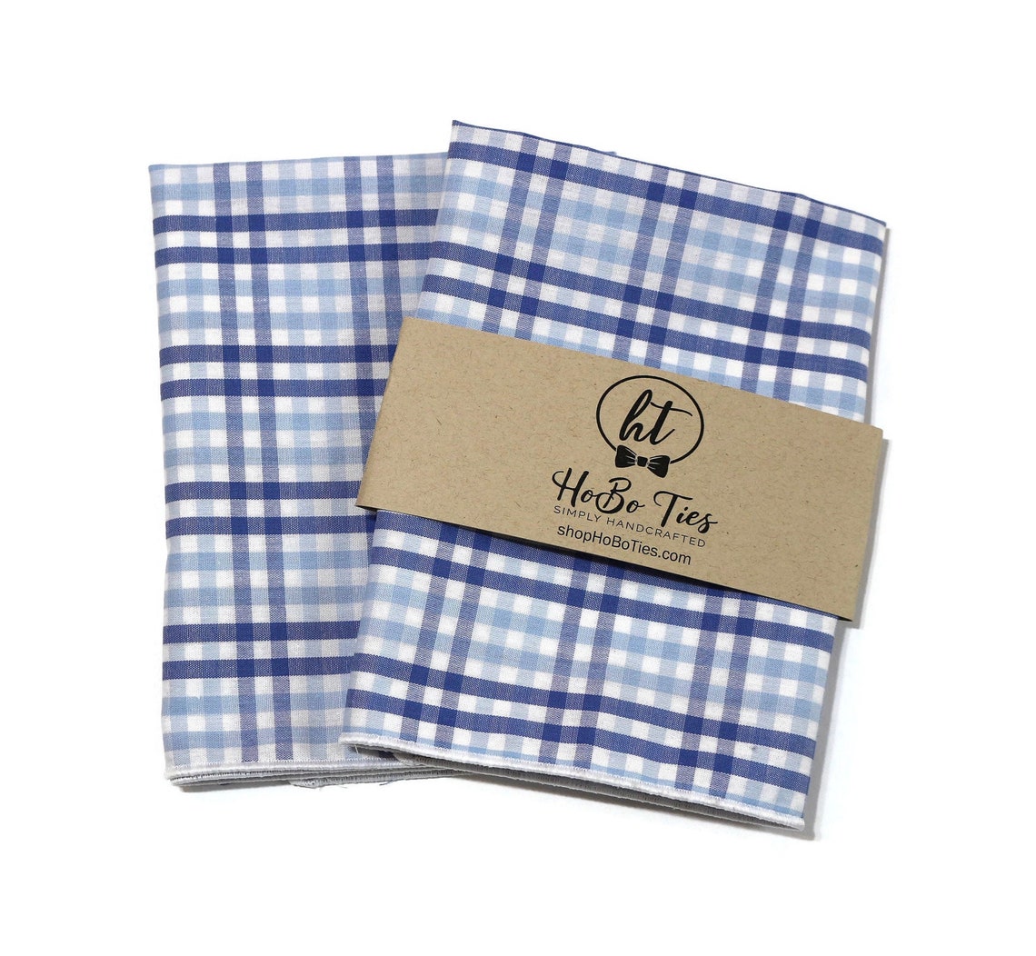 Blue & Light Blue Tattersall Check Pocket Square~wedding Accessory ...