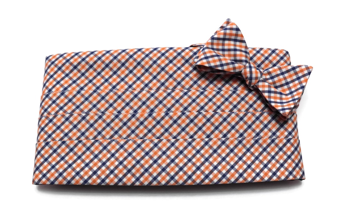 Mens Cummerbund Set~orange & Navy Tattersall Check Cummerbund~mens ...