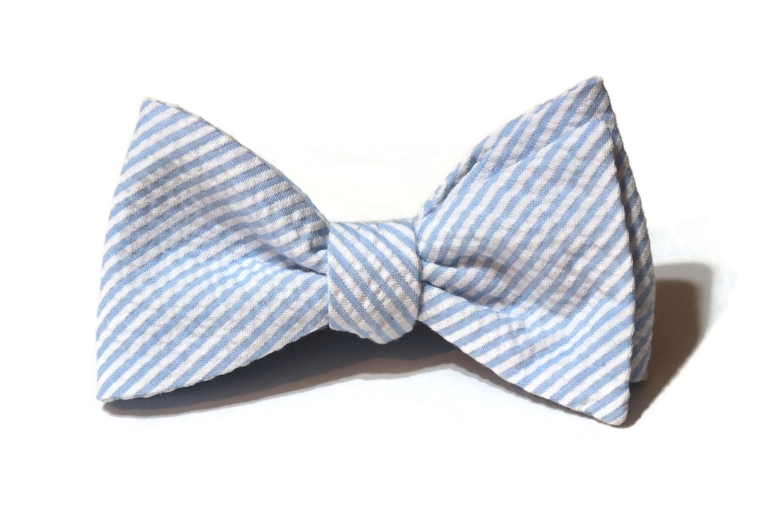 Light Blue Stripe Seersucker Bow Tie~mens Self Tie Bow Tie~anniversary ...