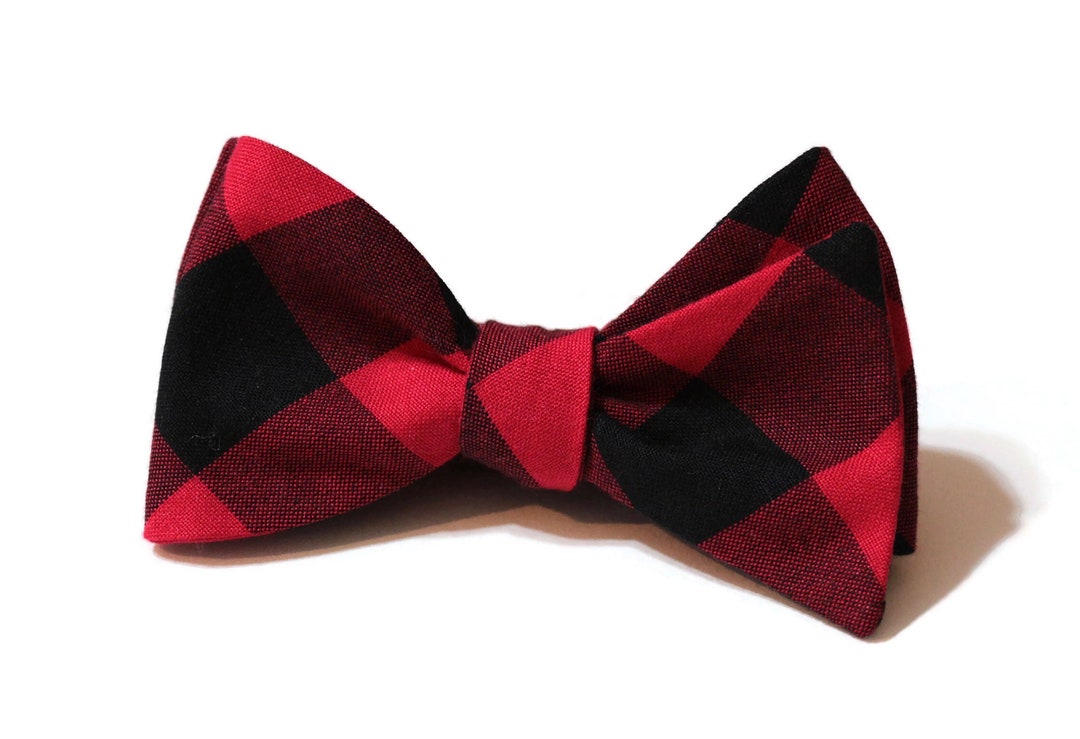 Red Buffalo Check Bow Tie | Handmade Men’s Self Tie or Pre-tied Bowtie ...