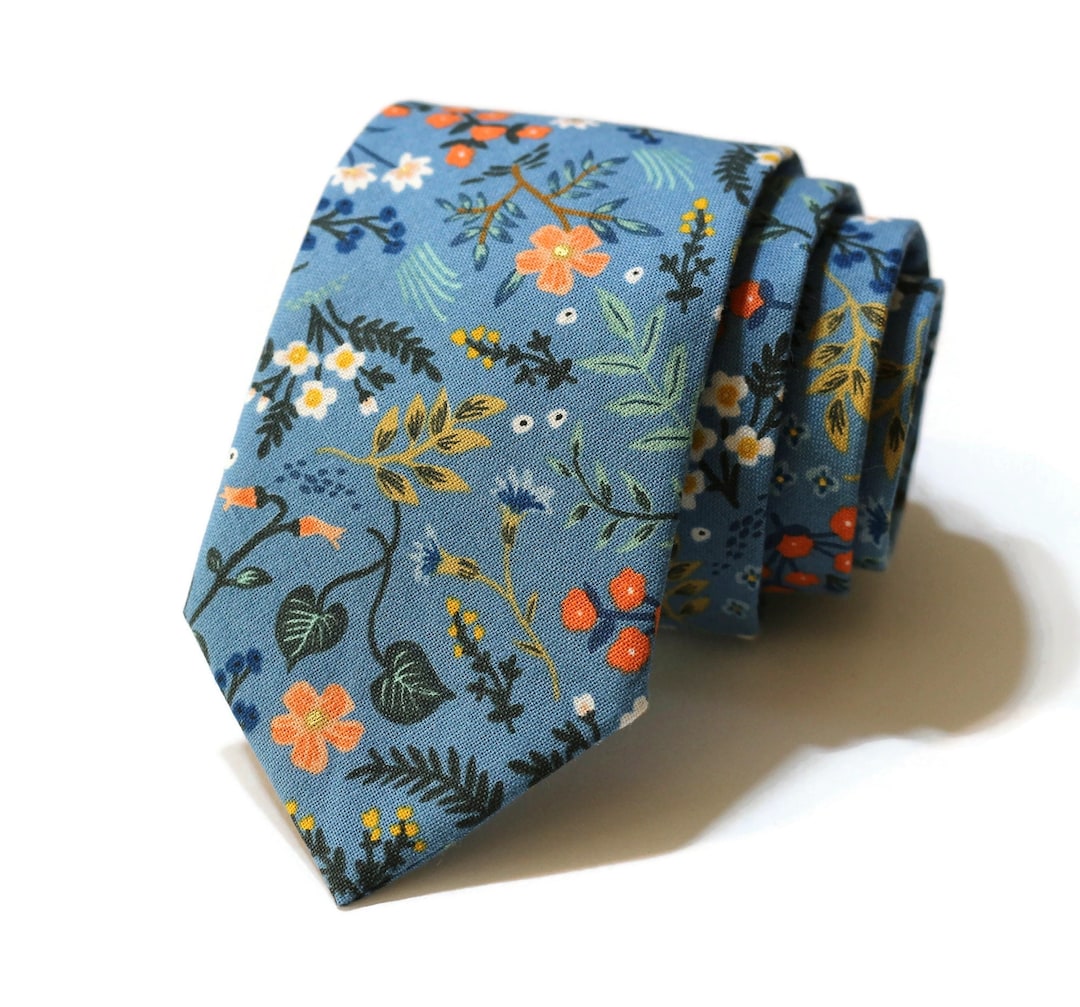 Blue Metallic Wildwood Floral Necktie - Rifle Paper Co - Wedding Tie ...