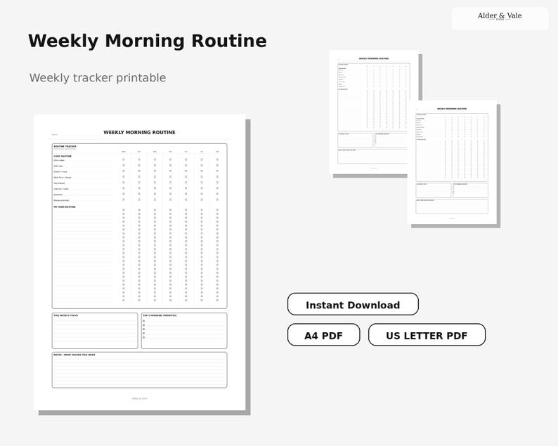 Weekly Morning Routine Printable | Habit Tracker + Custom Routine | A4 ...