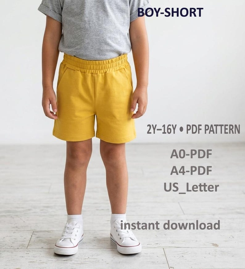 Kids Shorts Sewing Pattern PDF 2Y-16Y, Boys Elastic Waist Shorts ...