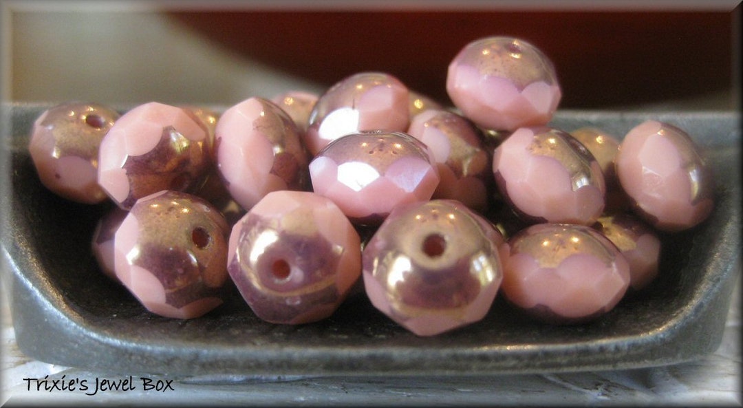 8mm X 6mm Czech Glass Rondelles - Creamy Rose Pink With Bronze Luster ...