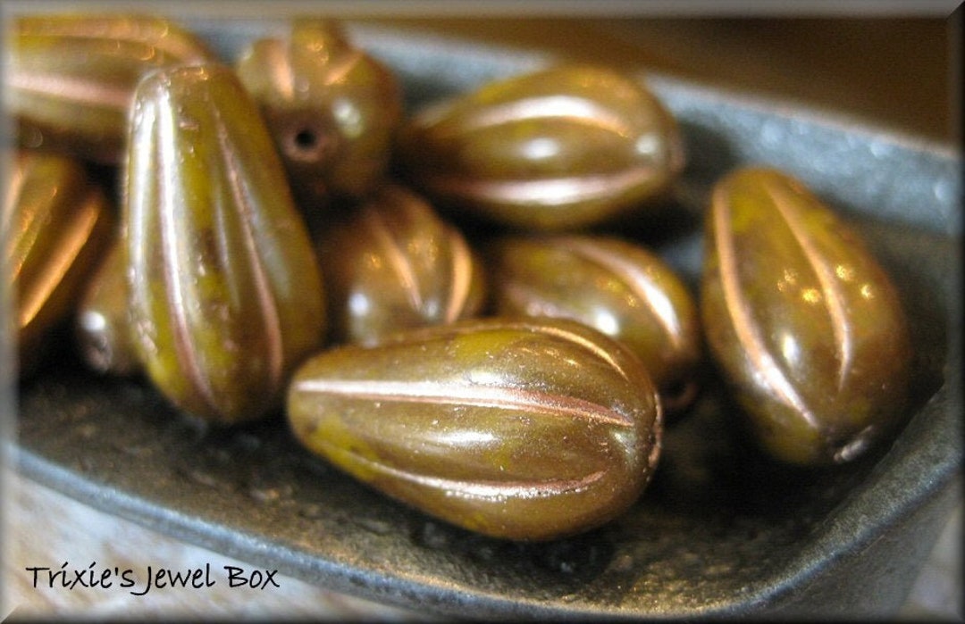 15mm X 8mm Czech Glass Melon Teardrop Beads - Opaque Mustard Yellow ...