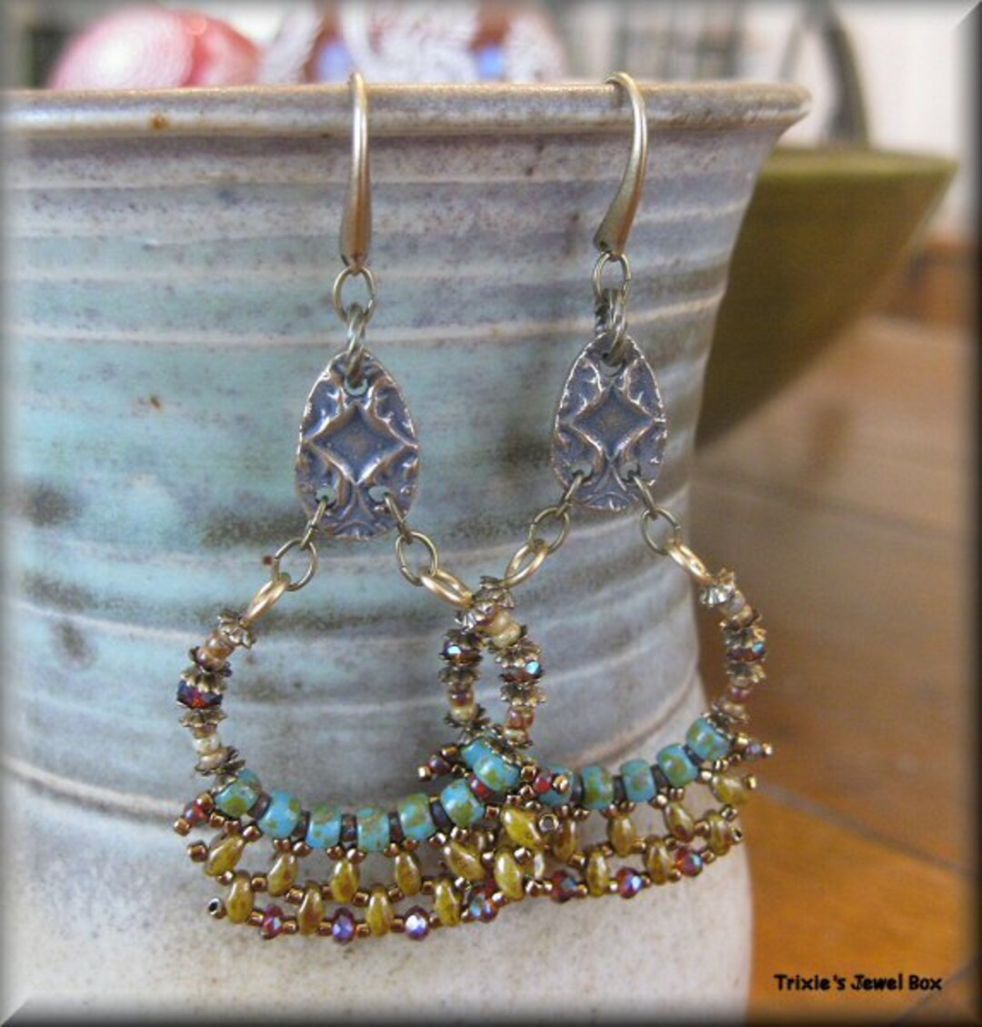 PATTERN - Crystals on the Edge Hoop Earrings Beadweaving Pattern ...
