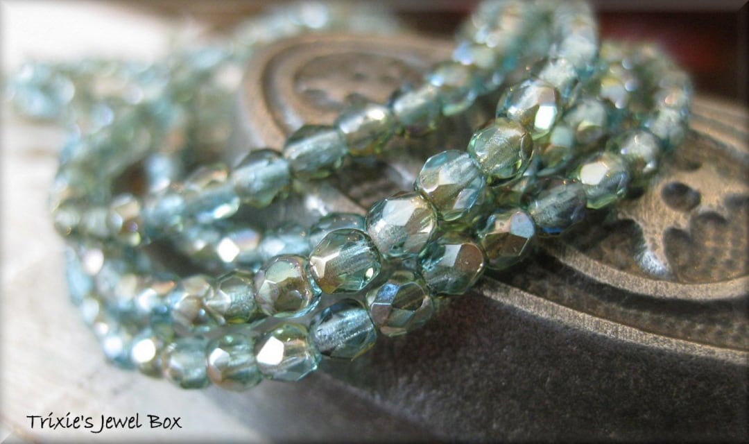 3mm Czech Glass Fire Polished Beads - Aqua Celsion Very Light Bronze ...