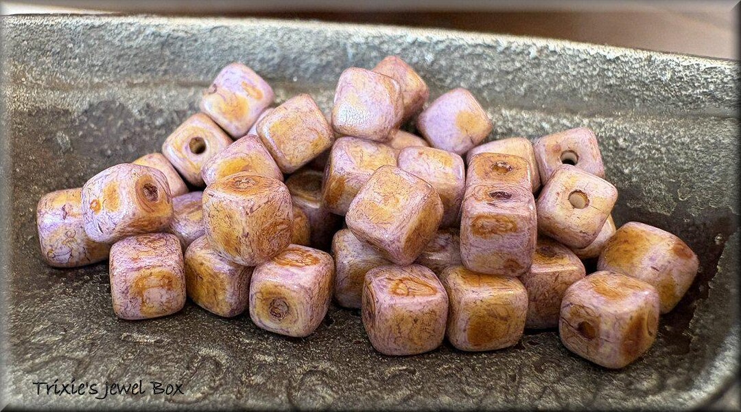 4mm X 4mm Czech Glass Cube Bead - Opaque Rose Pink Thistle Mauve With ...