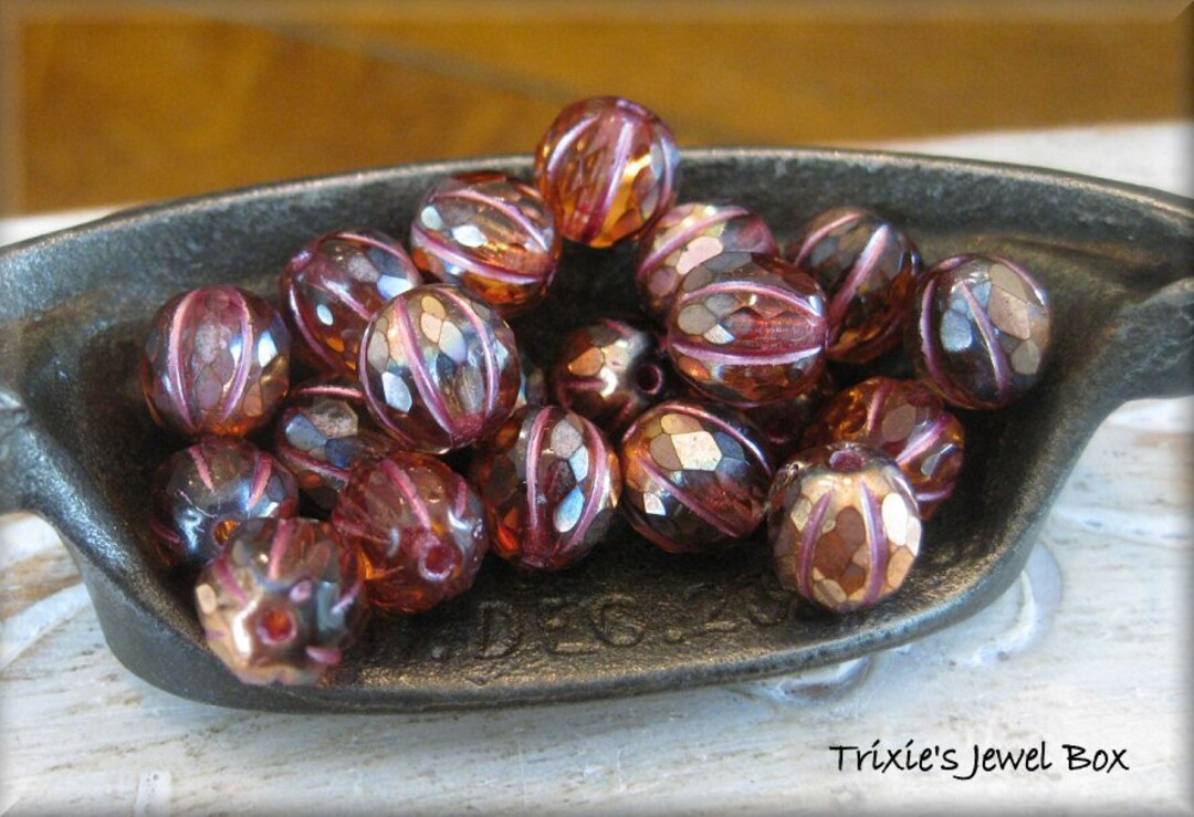 NEW - 8mm FACETED Czech Glass Melon Bead -transparent Raspberry Red ...