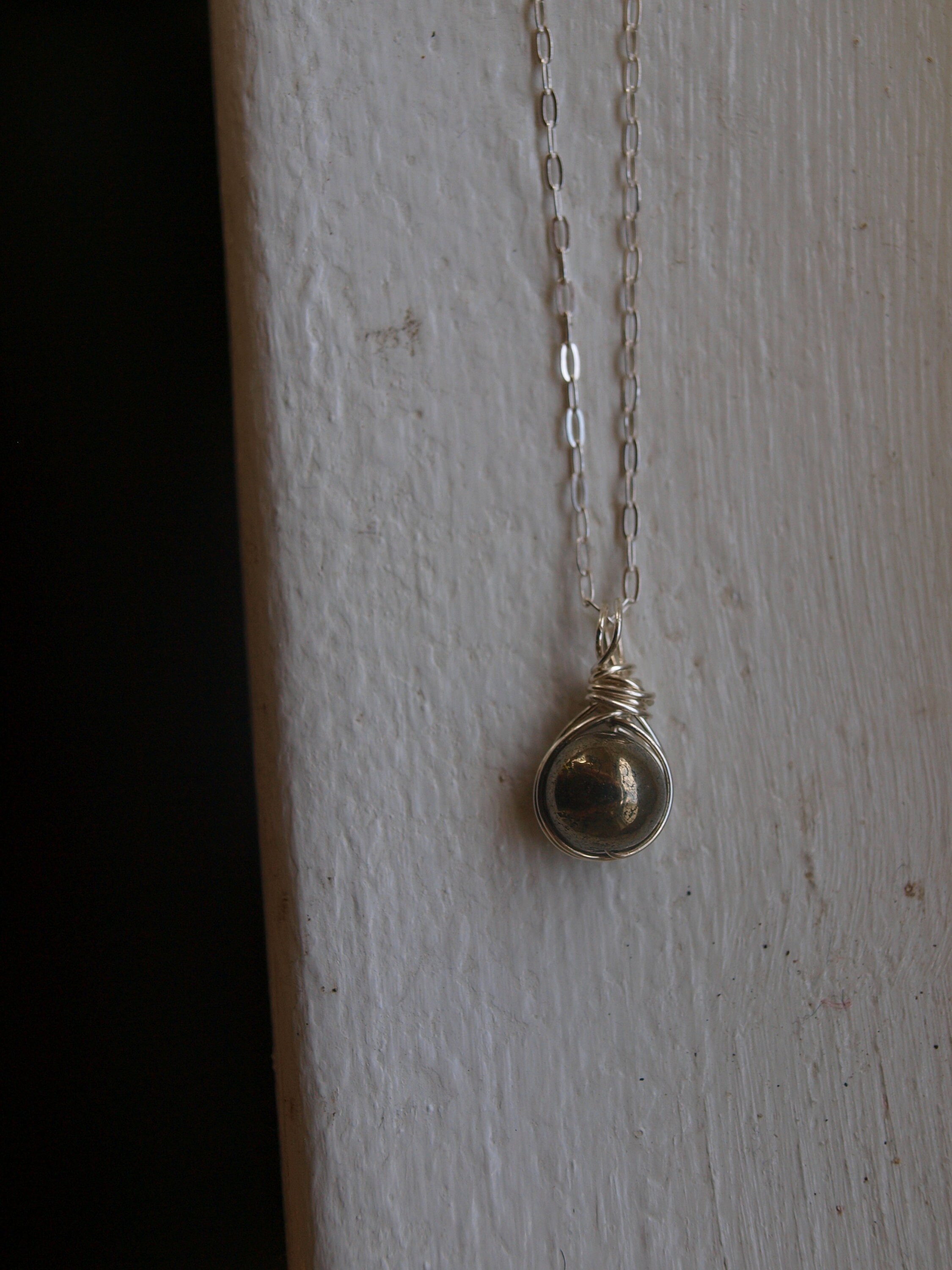 Round Pyrite Necklace Small Fools Gold Necklace Dainty Healing | Etsy