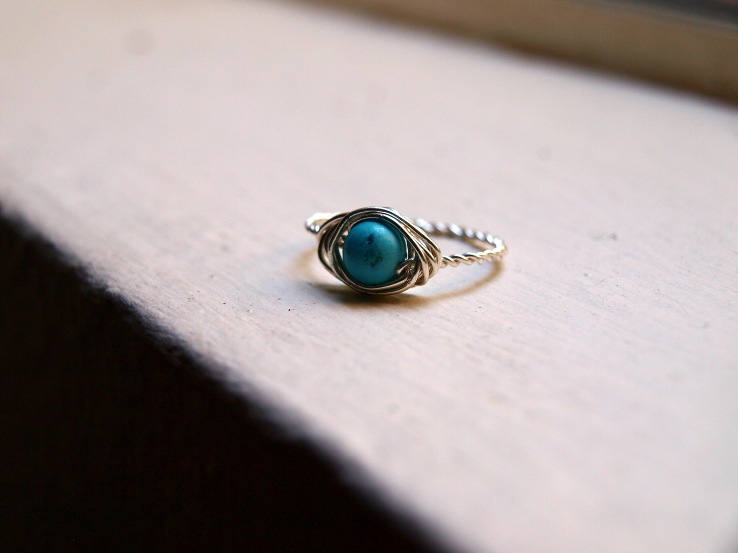 Silver Turquoise Stacking Ring Wire Wrapped Turquoise Ring - Etsy