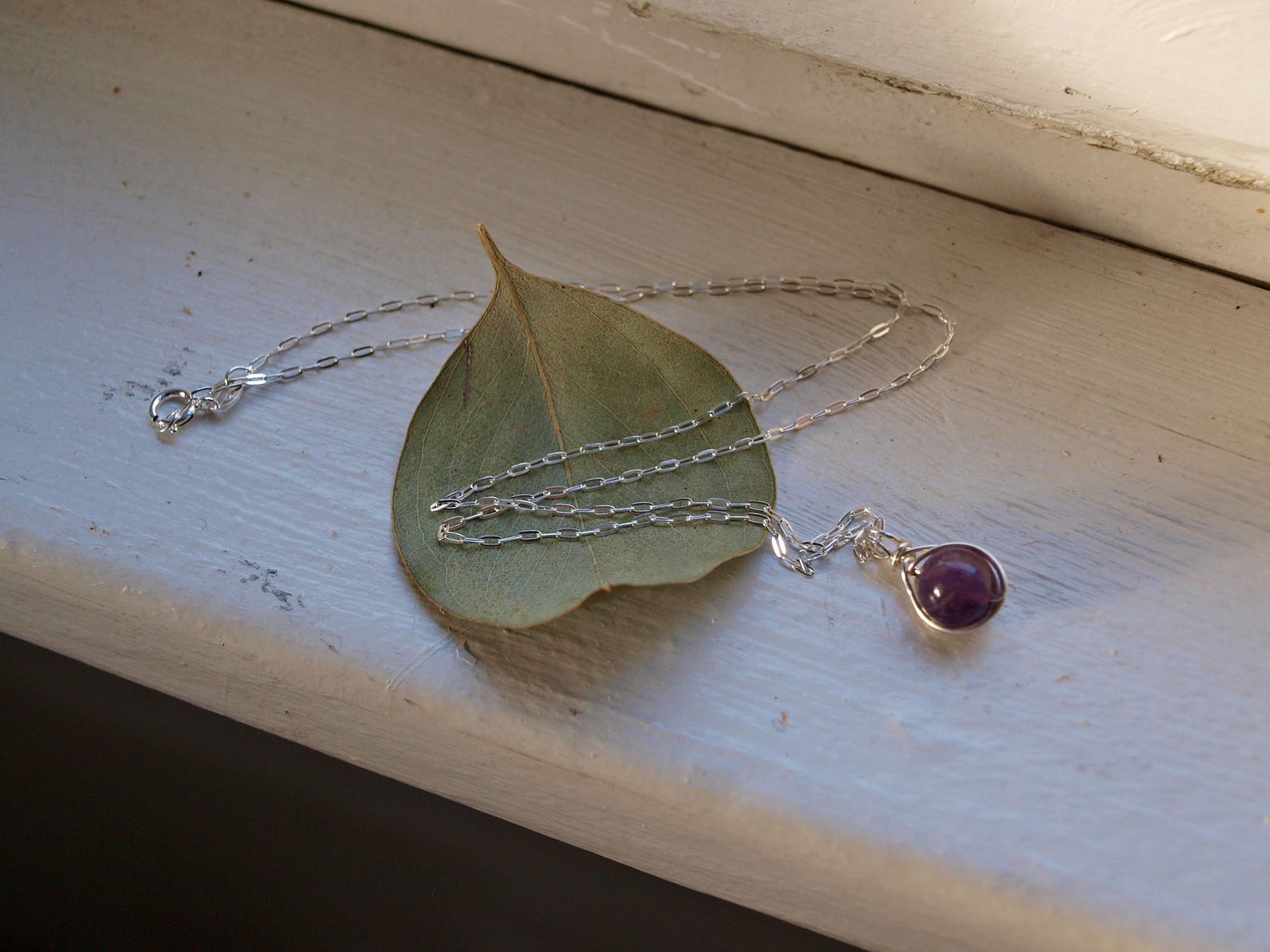 Round Amethyst Necklace Small Amethyst Necklace Dainty Healing | Etsy
