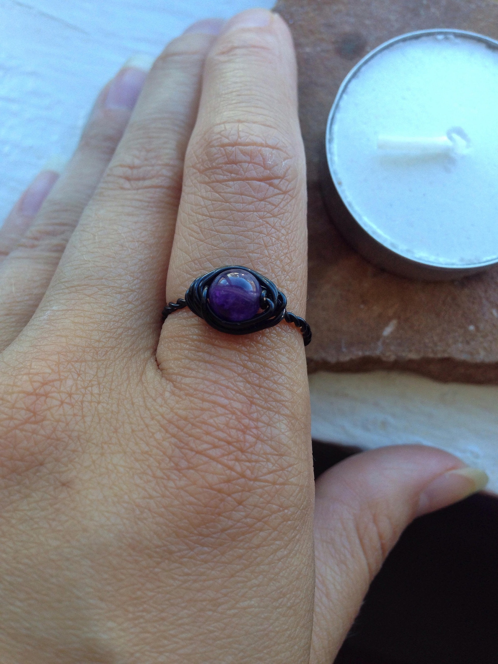 Black Amethyst Ring Amethyst Stacking Ring Steampunk | Etsy