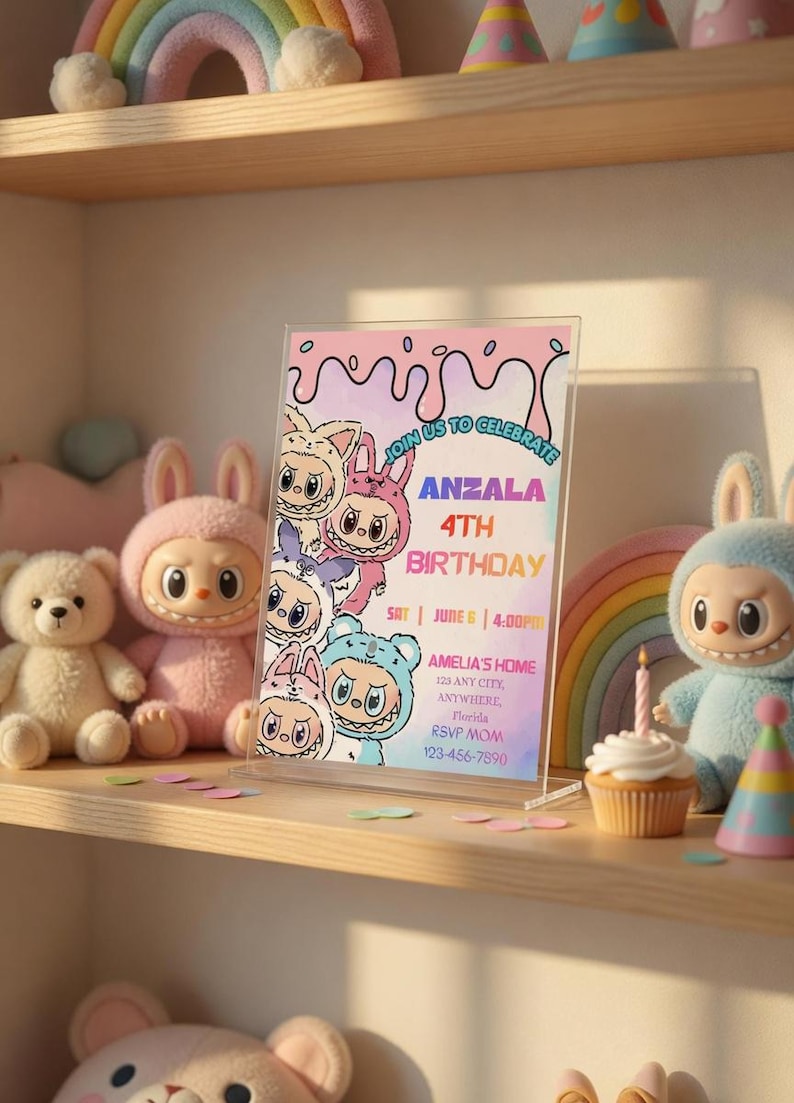 Cute Bunny Monster Birthday Card for Kids | Kawaii Birthday Invitation ...