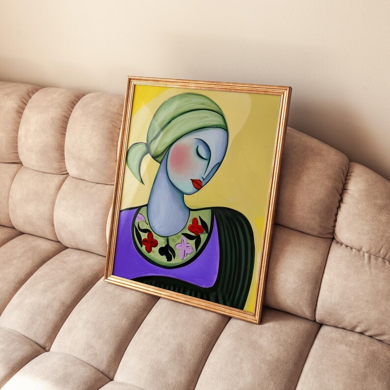 Abstract Woman Wearing Turban Portrait Painting, Modern Feminine Wall ...