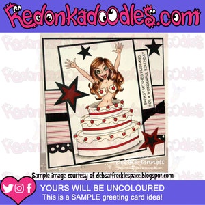 Digital Stamps Birthday Cake Surprise Girl Uncoloured Digital Image for ...